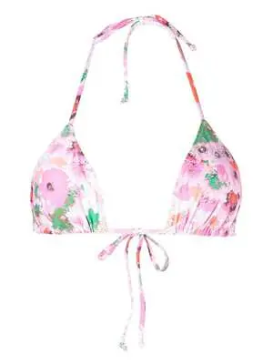 GANNI Floral-print String Bikini Top - Pink