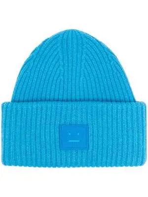 Acne Studios Logo Motif Rib-knit Beanie - Blue