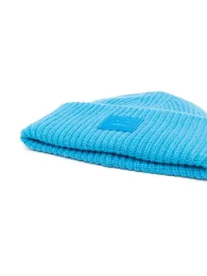Acne Studios Logo Motif Rib-knit Beanie - Blue