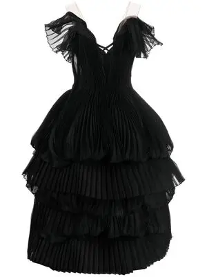 Marchesa Pleated Tiered Gown