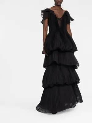 Marchesa Pleated Tiered Gown