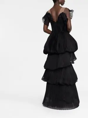 Marchesa Pleated Tiered Gown