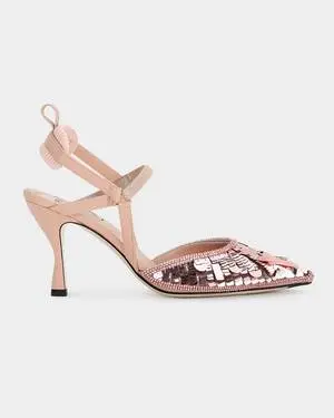 Fendi Colibri 85mm Sequin Slingback Pumps Pink