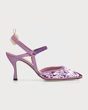 Fendi Colibri 85mm Sequin Slingback Pumps Purple
