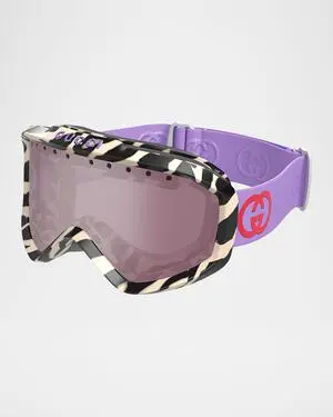 Gucci Injection Plastic Shield Sunglasses - Shiny Zebra Black Ivory