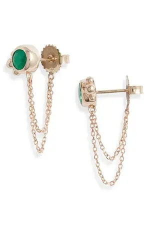 Anzie Bonheur Emerald Chain Stud Earrings