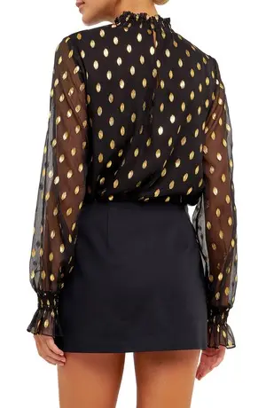 Endless Rose Metallic Polka Dot Chiffon Top - Black