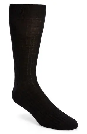 Canali Ribbed Wool Blend Socks - Black
