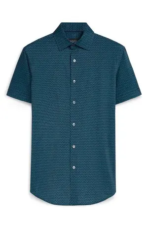 Bugatchi Ooohcotton® Geometric Print Short Sleeve Button-up Shirt
