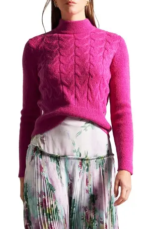 Ted Baker London Veolaa Cable Knit Sweater Bright Pink