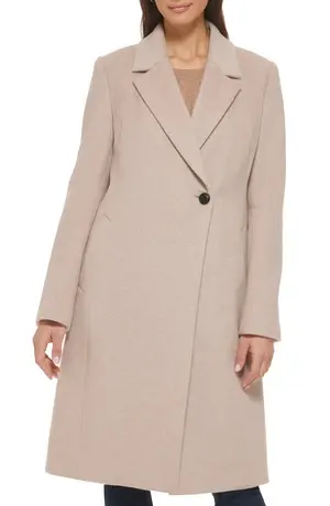 Cole Haan Asymmetric Wool Blend Coat Beige
