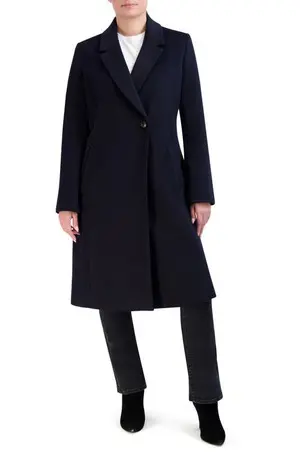 Cole Haan Asymmetric Wool Blend Coat - Midnight
