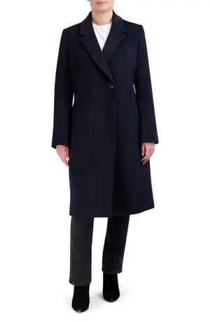 Cole Haan Asymmetric Wool Blend Coat - Midnight