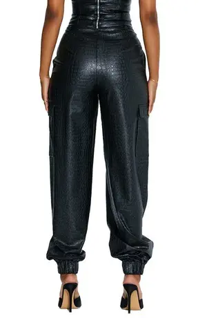 Naked Wardrobe Crocodile Faux Leather Joggers - Black