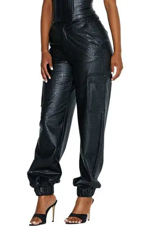 Naked Wardrobe Crocodile Faux Leather Joggers - Black
