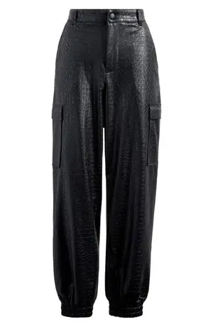 Naked Wardrobe Crocodile Faux Leather Joggers - Black