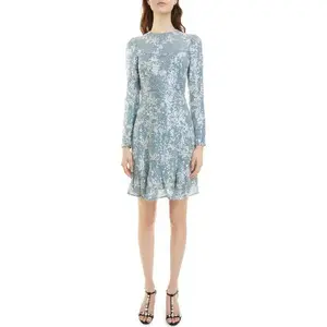 Erdem Bette Sequin Vine Long Sleeve Dress - Blue/silver