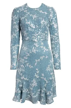 Erdem Bette Sequin Vine Long Sleeve Dress