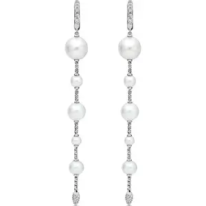 David Yurman Pearl And Diamond Drop Earrings - Sterling Silver