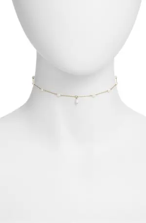 POPPY FINCH Keshi Pearl Spaced Choker Necklace - Yellow Gold