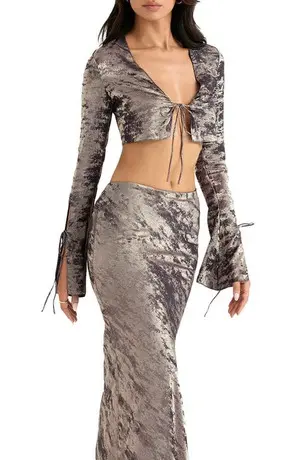 House Of Cb Giulia Metallic Tie-front Crop Top