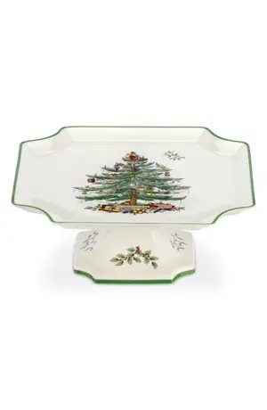 SPODE Christmas Tree Footed Square Platter - Green