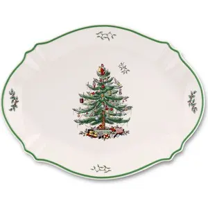 SPODE Christmas Tree Oval Platter - Green