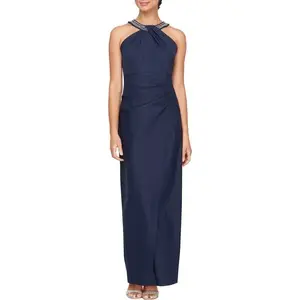 Alex Evenings Halter Neck Column Gown - Navy