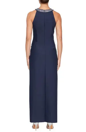 Alex Evenings Halter Neck Column Gown - Navy