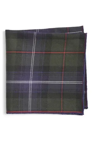 CLIFTON WILSON Plaid Cotton Pocket Square - Navy