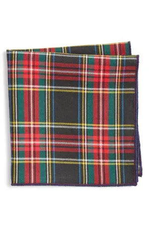 CLIFTON WILSON Holiday Plaid Cotton Pocket Square - Red