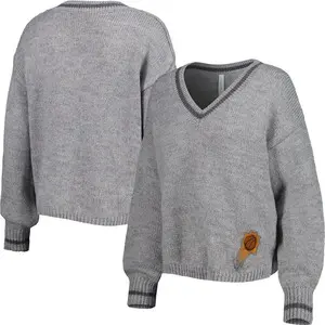 LUSSO Phoenix Suns Scarletts Lantern Sleeve Tri-blend V-neck Pullover Sweater - Gray