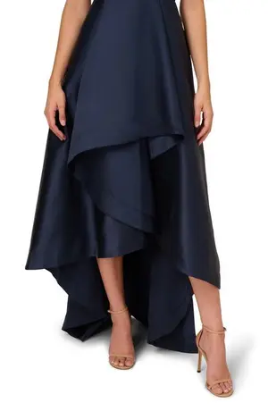Adrianna Papell Tuxedo High-low Satin Gown - Midnight