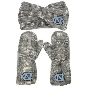 ZOOZATZ North Carolina Tar Heels Logo Marled Headband And Mitten Set - Gray