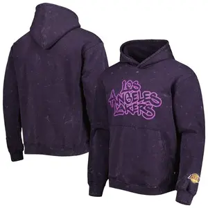 THE WILD COLLECTIVE Los Angeles Lakers Tonal Acid Wash Pullover Hoodie - Purple