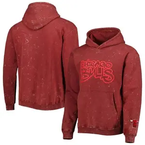 THE WILD COLLECTIVE Chicago Bulls Tonal Acid Wash Pullover Hoodie - Red