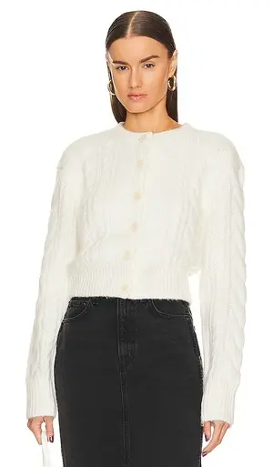 HELSA Lamis Cropped Cable Cardigan In Ivory