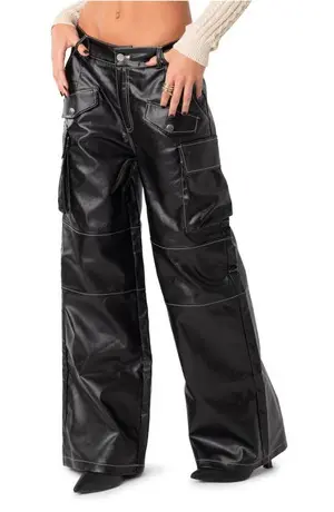 EDIKTED Faye Faux Leather Cargo Pants