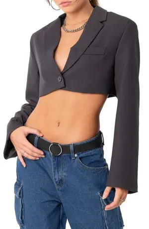 EDIKTED Cropped Blazer With Notched Lapels