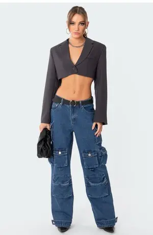 EDIKTED Cropped Blazer With Notched Lapels
