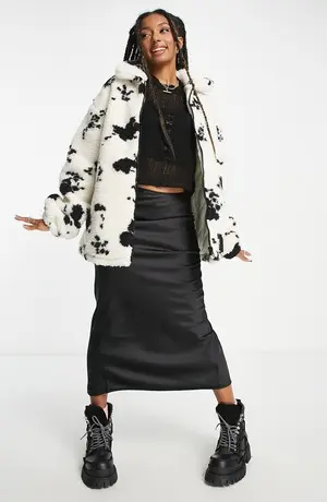 Asos Cow Print High Pile Fleece Jacket