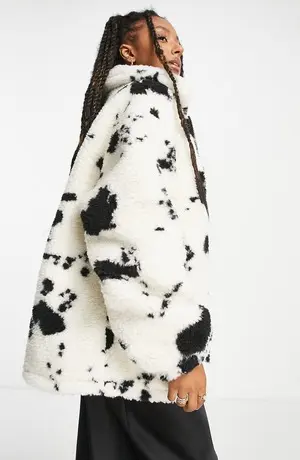 Asos Cow Print High Pile Fleece Jacket