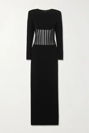 MONOT Mesh-paneled Crepe Gown