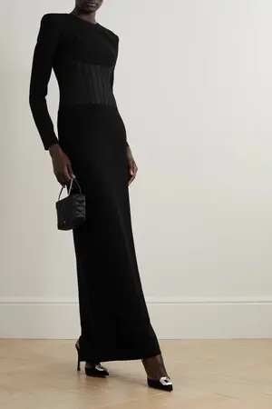 MONOT Mesh-paneled Crepe Gown