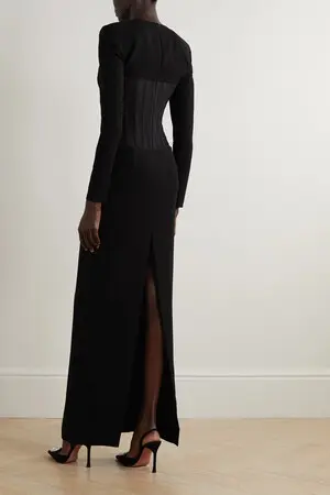 MONOT Mesh-paneled Crepe Gown