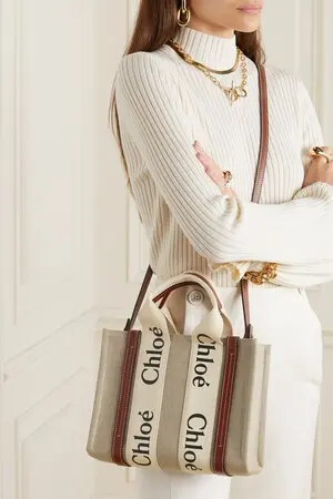 Chloé Net Sustain Woody Small Linen Tote - Brown