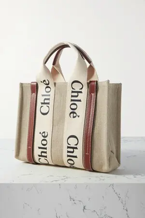 Chloé Net Sustain Woody Small Linen Tote - Brown