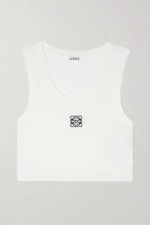 Loewe Cropped Embroidered Ribbed Tank In White - 50% Off
