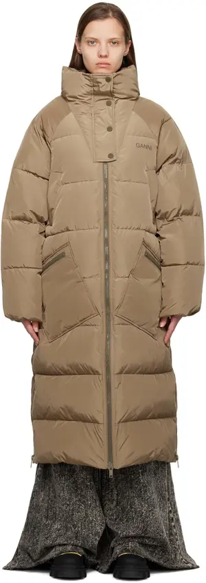 GANNI GANNI Brown Tech Puffer Jacket - 189 Fossil