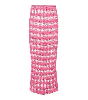 Anna Kosturova Rosette Crochet Cotton Maxi Skirt - Pink